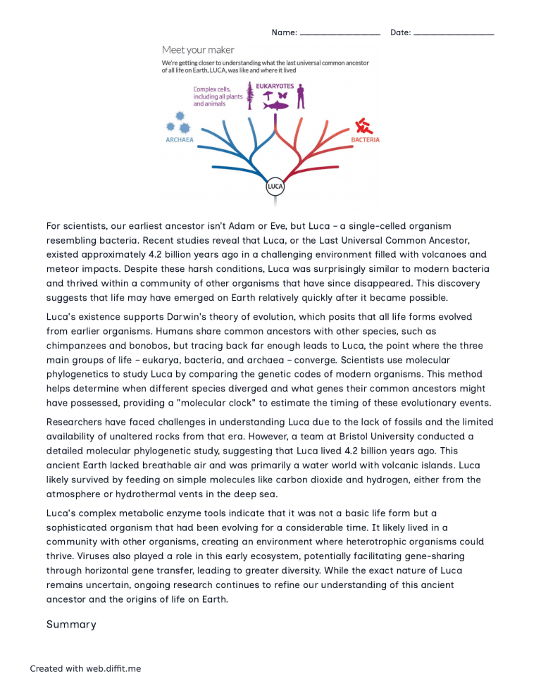Luca: The Last Universal Common Ancestor & Origins of Life