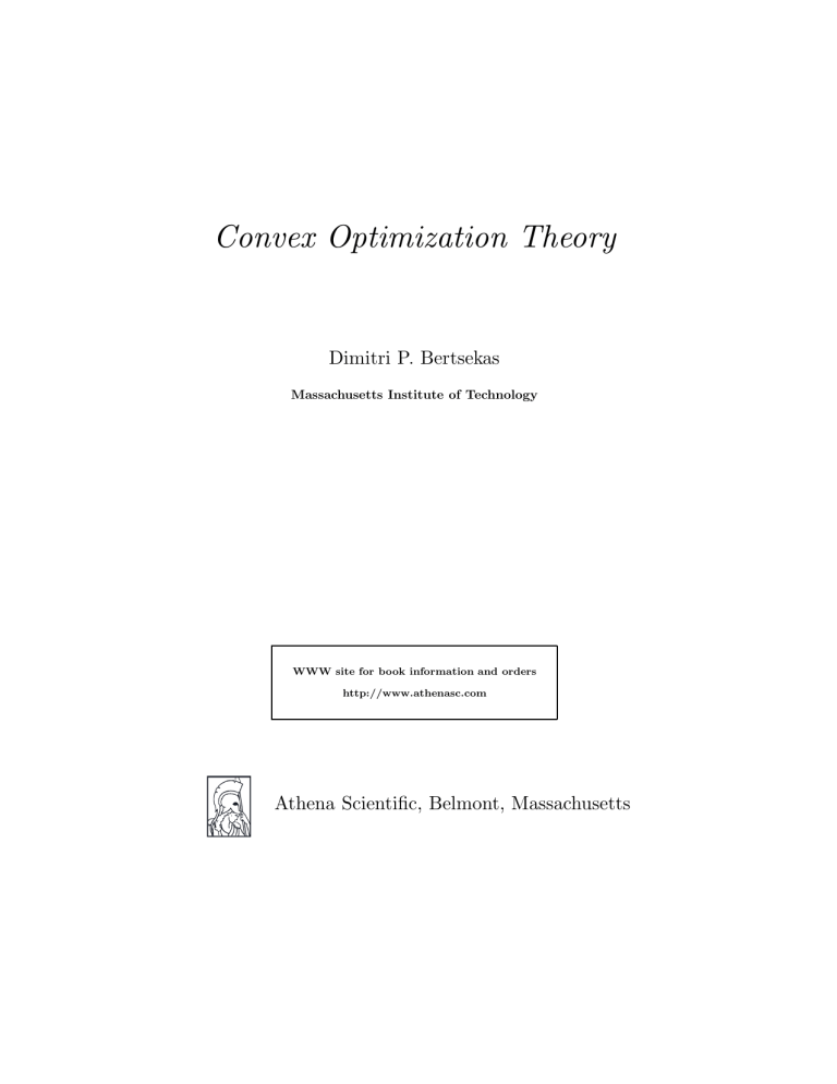 Convex Optimization Theory by Dimitri P. Bertsekas | MIT Textbook