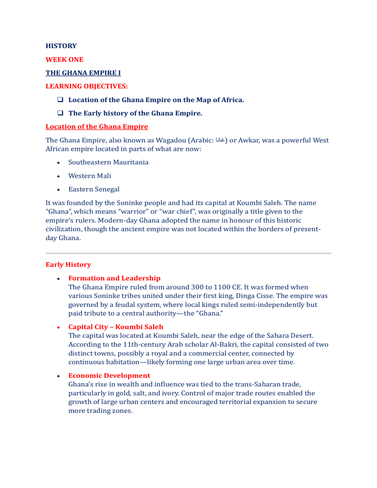 Ghana Empire History: Location, Early History & Decline
