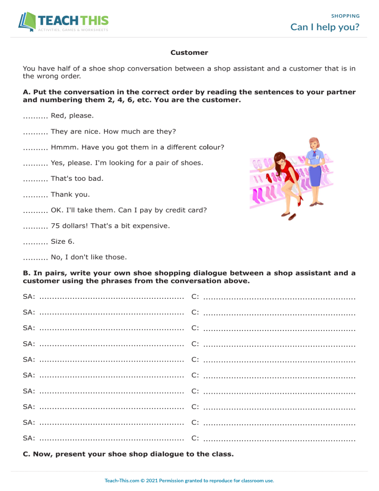 Shoe Shop Conversation Worksheet - English Language Practice