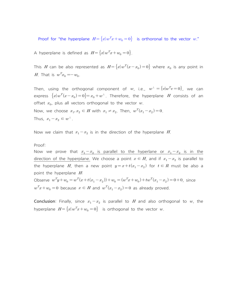 Proof of Hyperplane Orthogonality