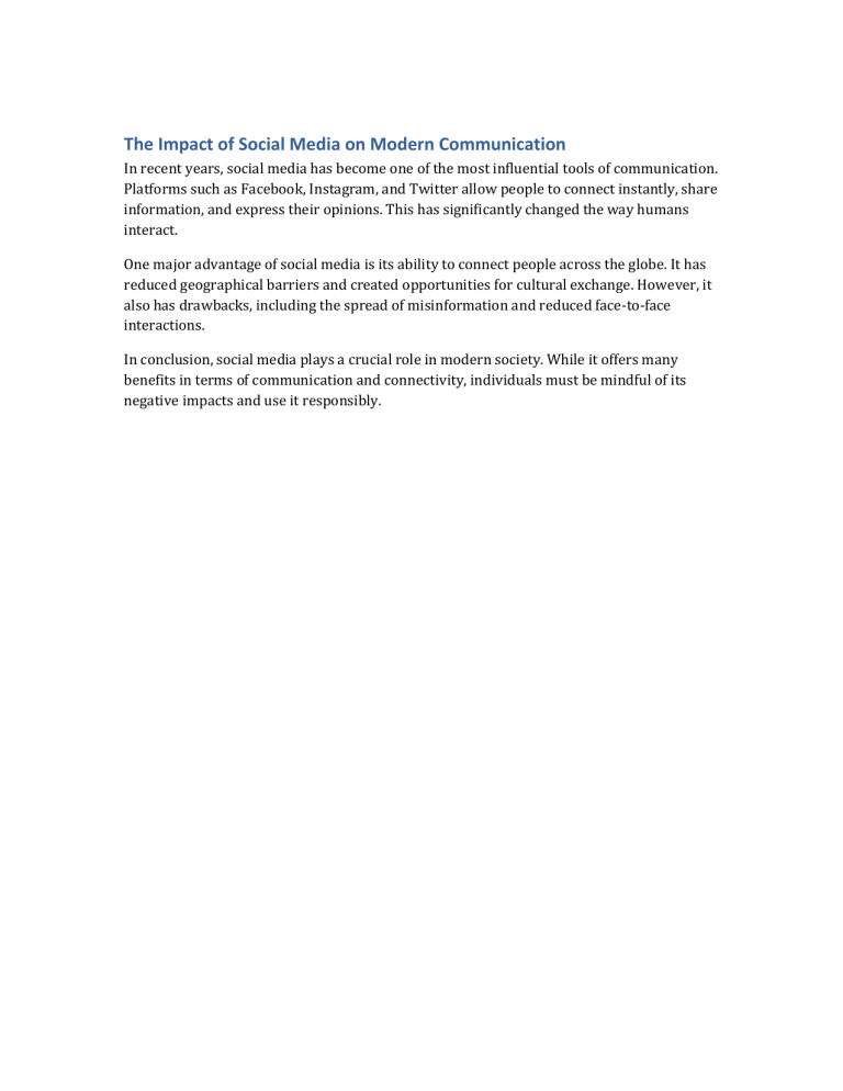 Social Media Impact on Communication: Essay Analysis