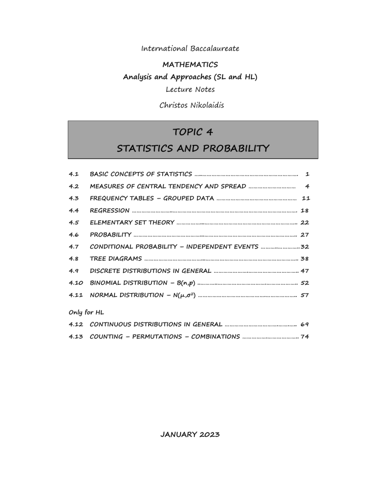 Statistics & Probability Lecture Notes - IB Mathematics