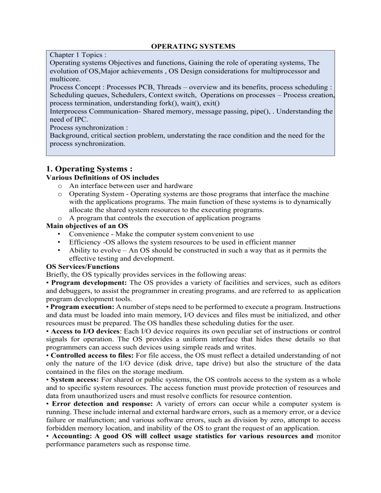Operating Systems: Concepts, Functions, Evolution & Process Management