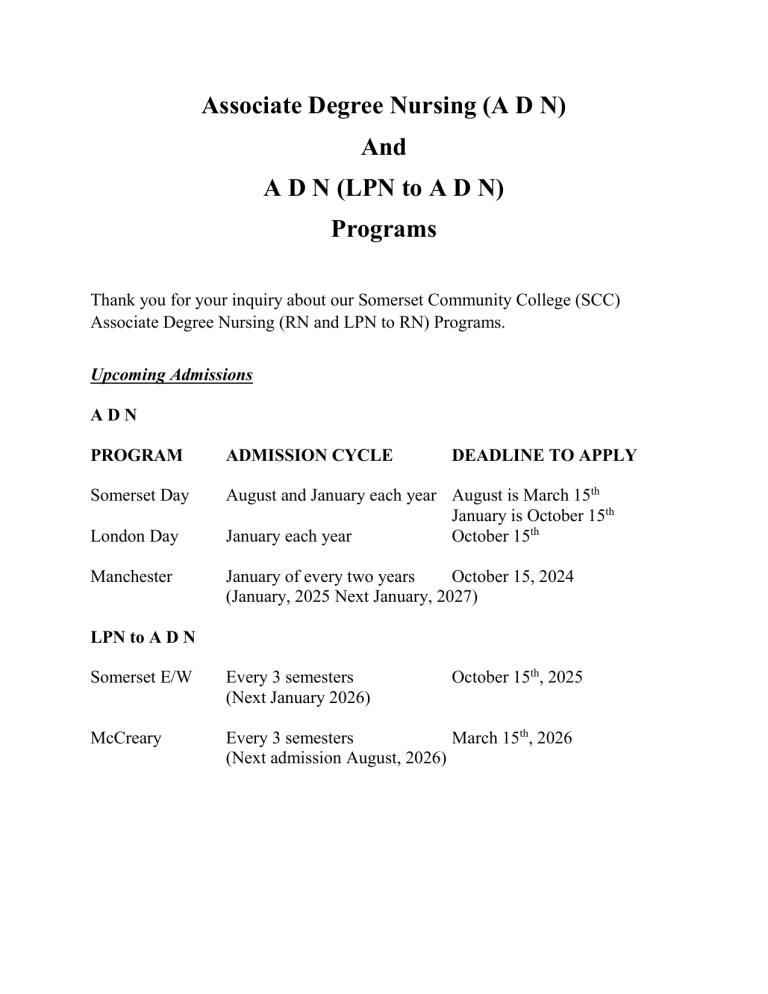 Somerset Community College Nursing Program Information
