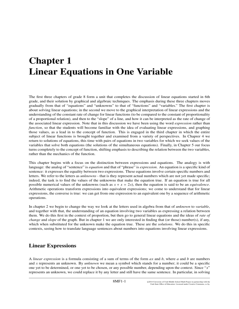 Linear Equations in One Variable: Chapter 1