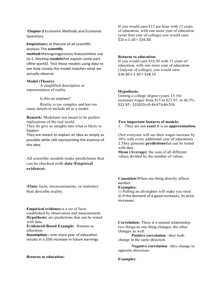 Economic Methods & Questions: Models, Causation, Correlation
