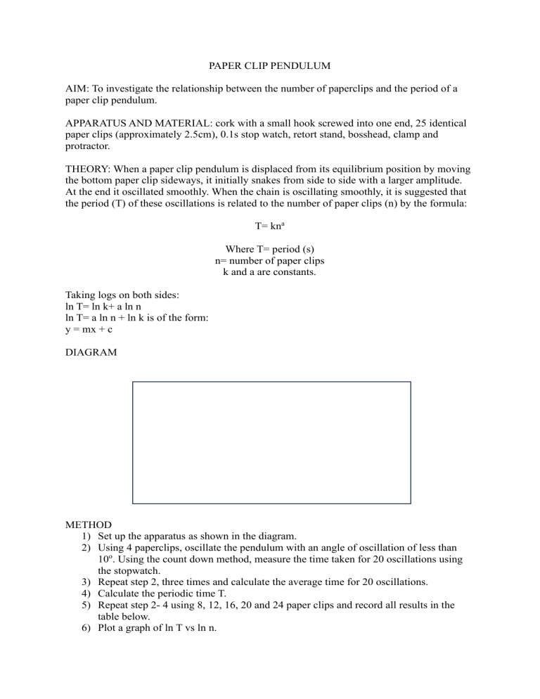 Paper Clip Pendulum Experiment Guide: Period vs. Number of Clips