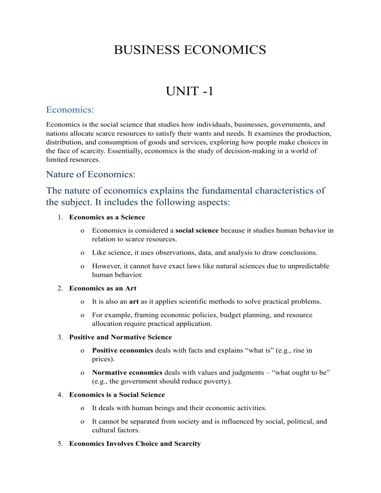 Business Economics Fundamentals: Unit 1 Overview