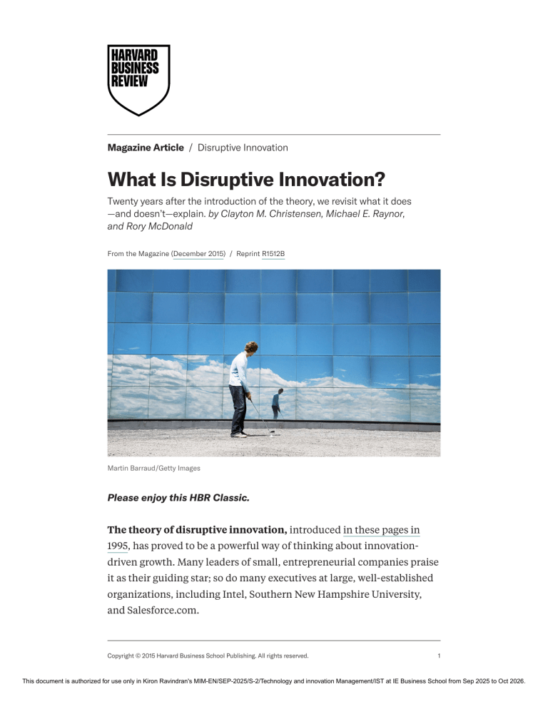 Disruptive Innovation: What It Is & Isn't | HBR Article