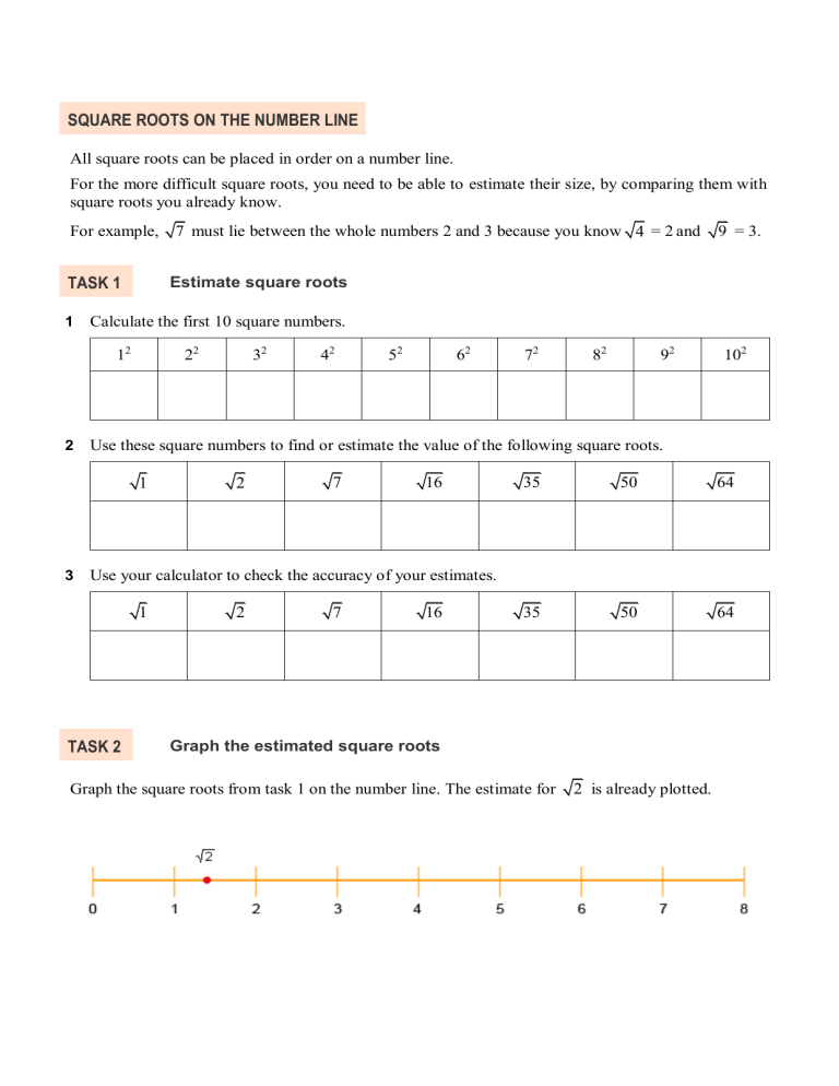 Square Roots on the Number Line: Estimation & Graphing Worksheet
