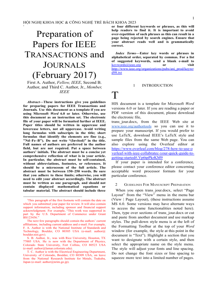 IEEE Paper Preparation: Transactions & Journals Guide
