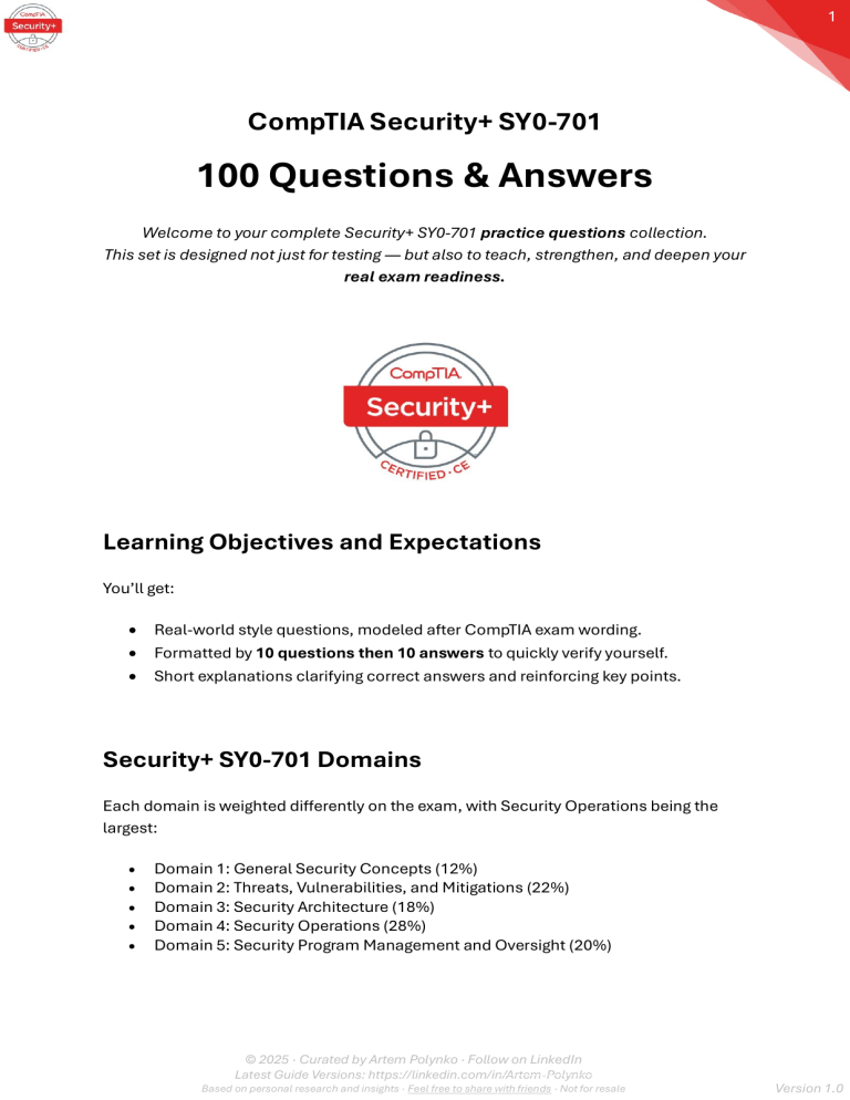 CompTIA Security+ SY0-701 Practice Questions & Answers