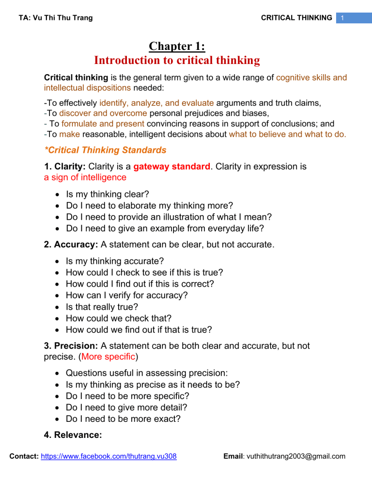 Critical Thinking: Standards, Arguments, and Reasoning