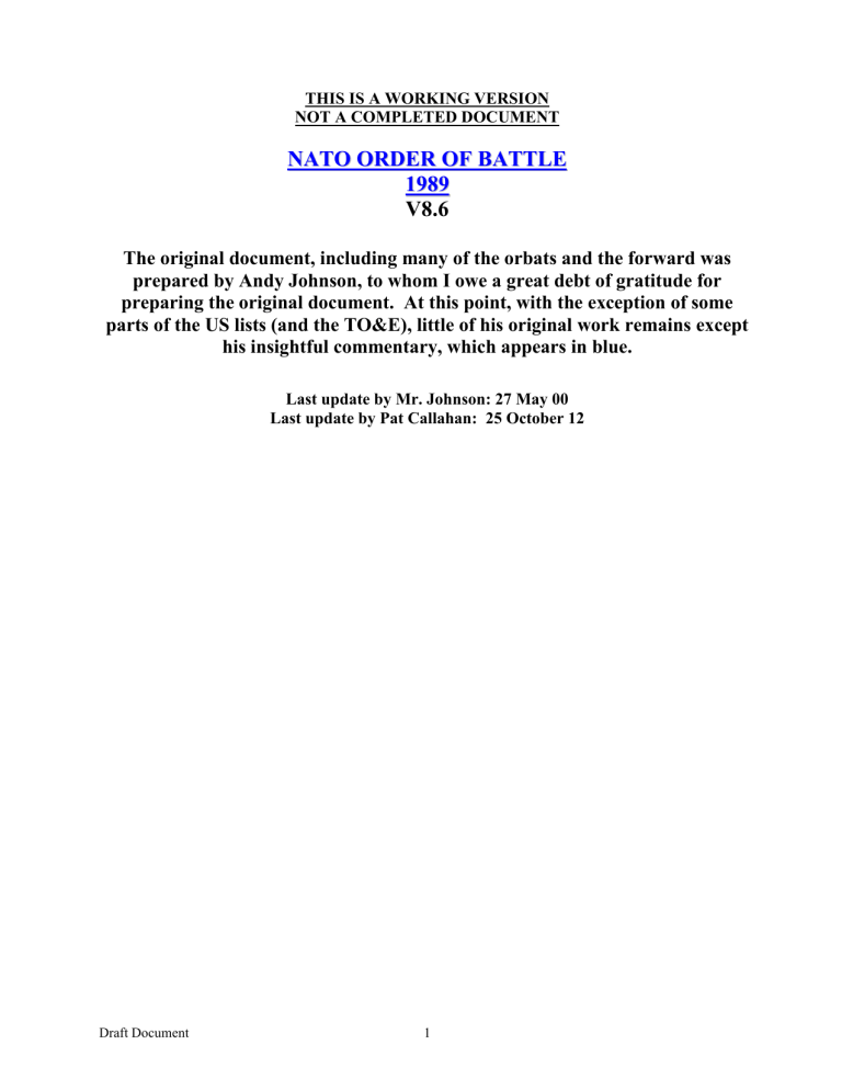 NATO Order of Battle 1989: Military Forces & Organization
