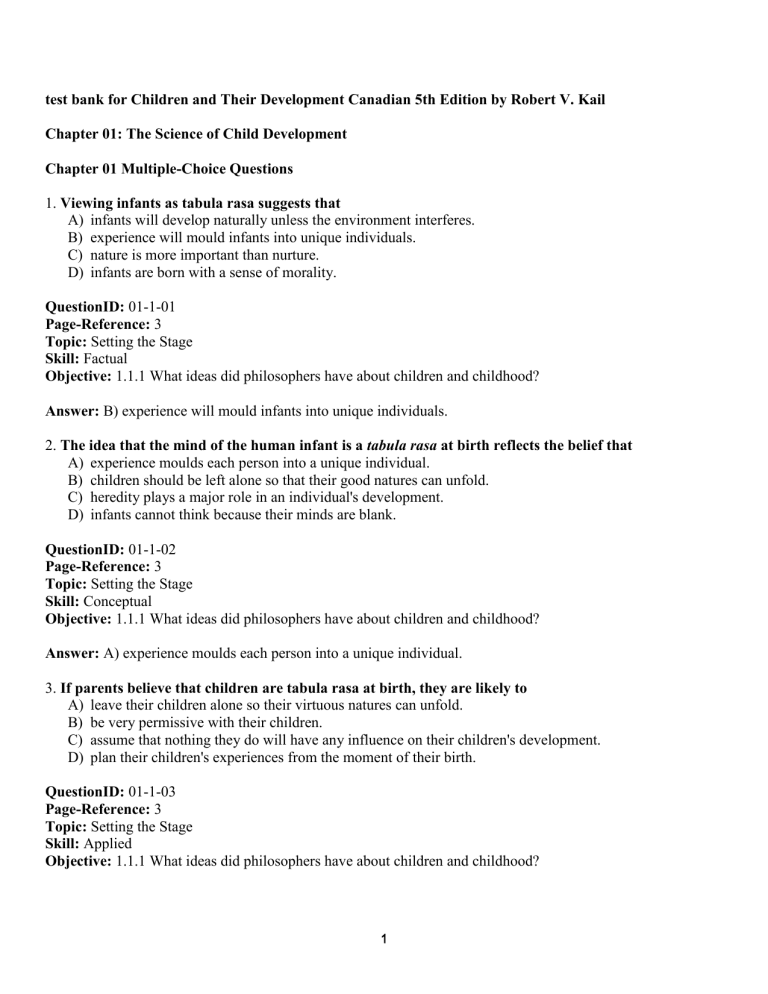 Child Development Test Bank: Kail, Canadian 5th Edition
