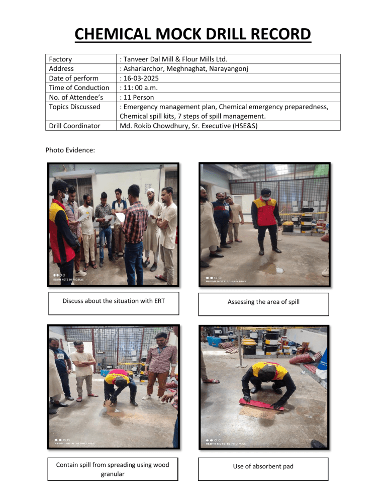 Chemical Mock Drill Record: Spill Management & Safety Training
