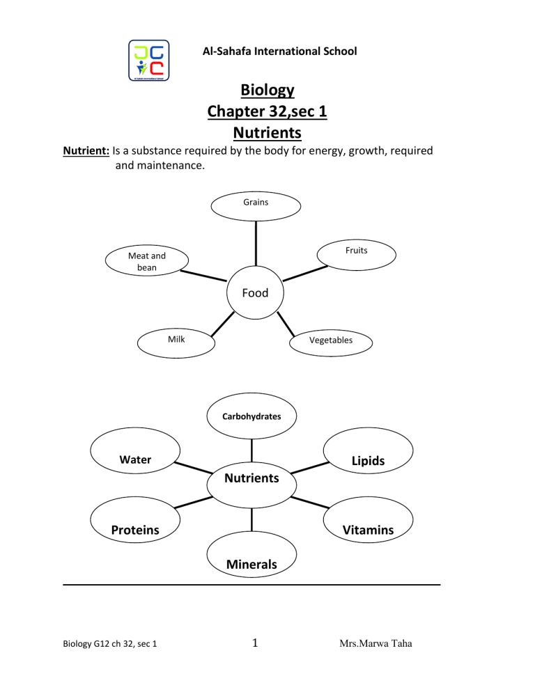 Biology G12 Nutrients: Carbohydrates, Proteins, Vitamins, Minerals