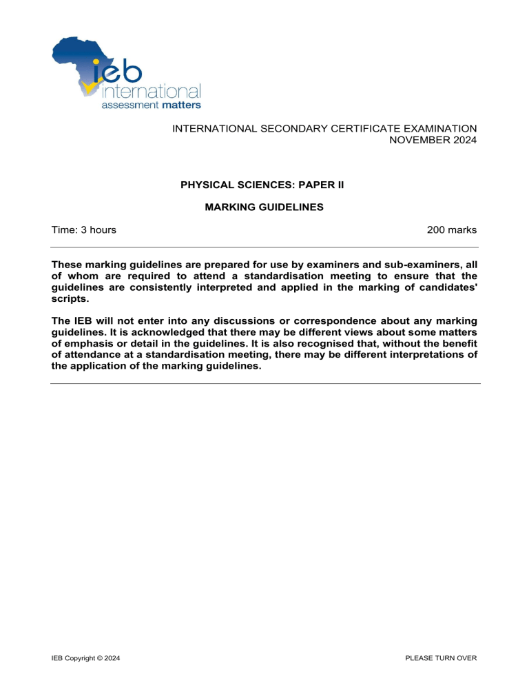 ISC Physical Sciences P2 Memo 2024