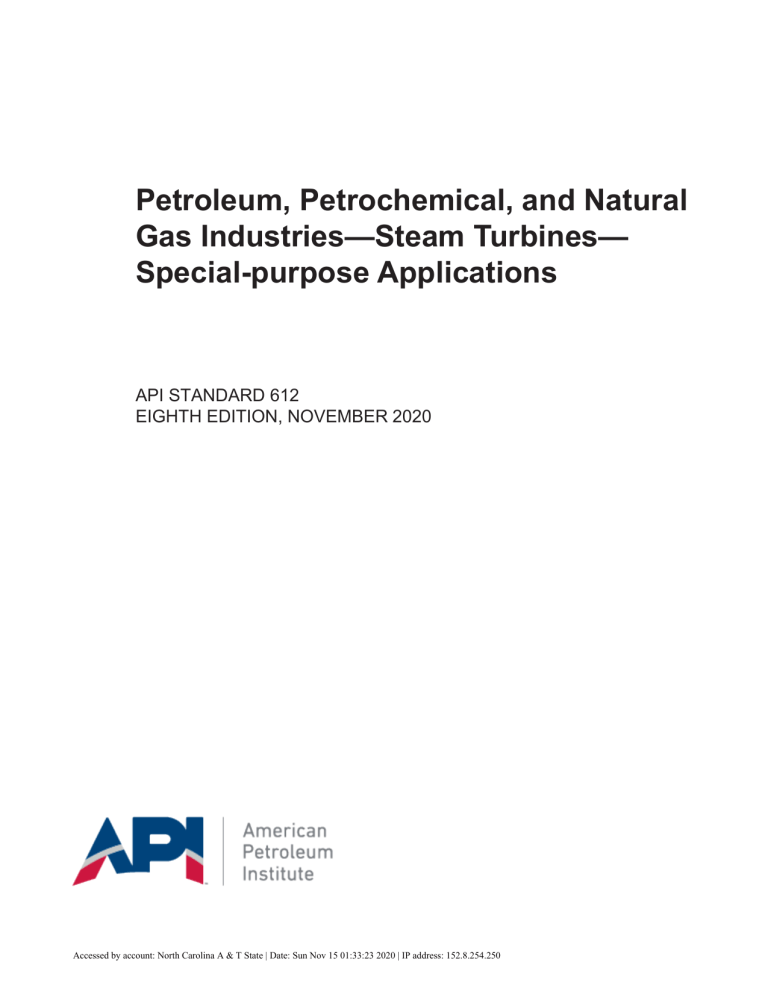 API Standard 612: Steam Turbines for Petroleum & Petrochemical Industries