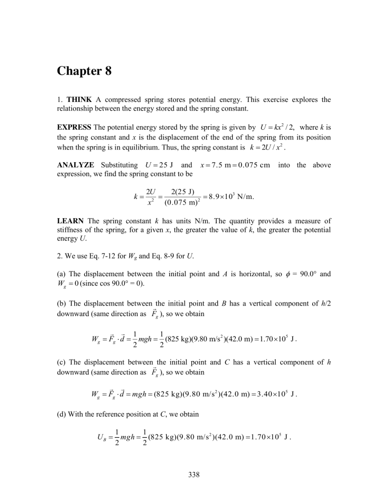 Physics Chapter 8: Potential Energy, Work, and Mechanical Energy Solutions