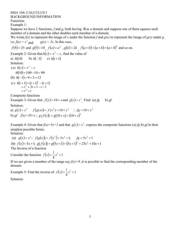 Calculus I: Functions, Limits, and Continuity Lecture Notes
