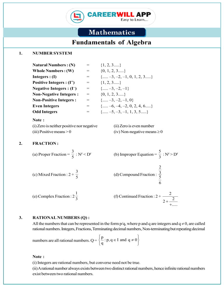 Fundamentals of Algebra