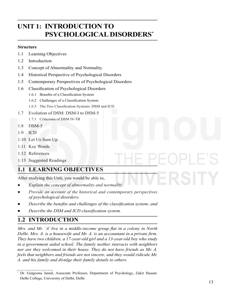 Psychological Disorders: Introduction & Classification