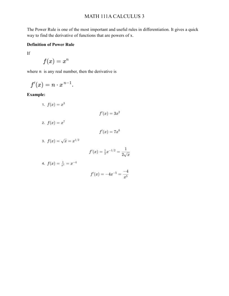 Calculus 3: Power Rule & Derivative Formulas Explained (MATH 111A)