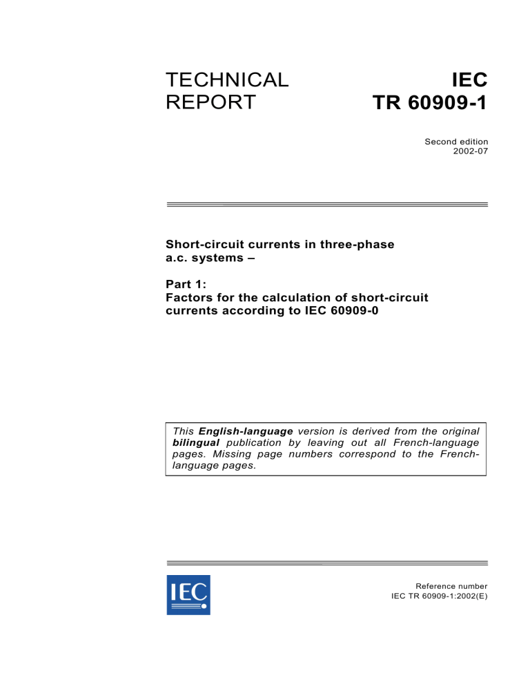 IEC TR 60909-1: Short-Circuit Currents in Three-Phase AC Systems – Part 1
