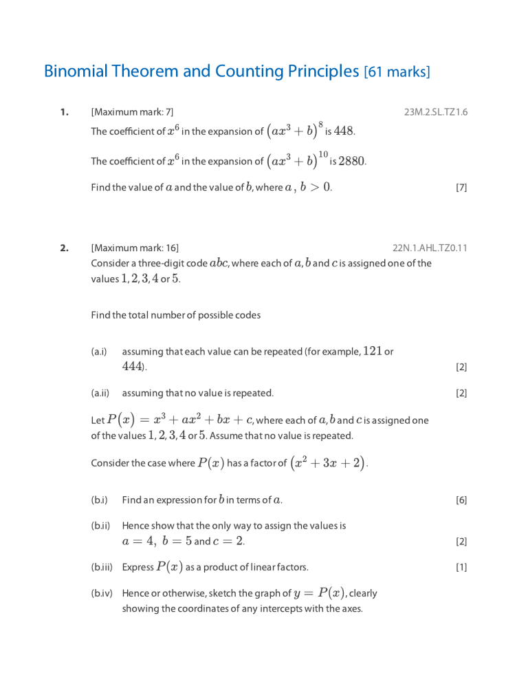 Binomial Theorem & Counting Principles: Advanced Math Problems