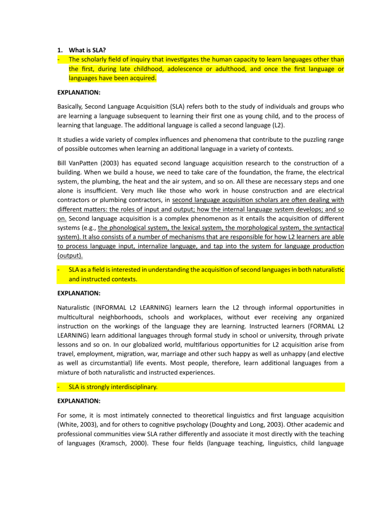 Second Language Acquisition (SLA): Concepts, Theories & Age Effects