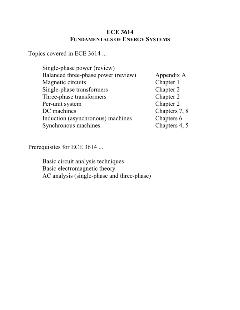 ECE 3614 Fundamentals of Energy Systems: Power & Machines