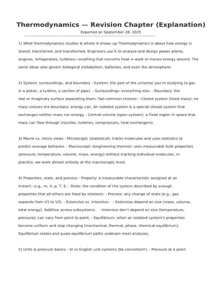 Thermodynamics Revision: Key Concepts & Laws
