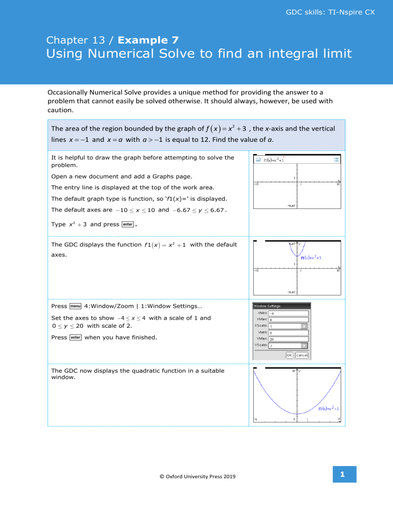 TI-Nspire CX: Numerical Solve for Integral Limits