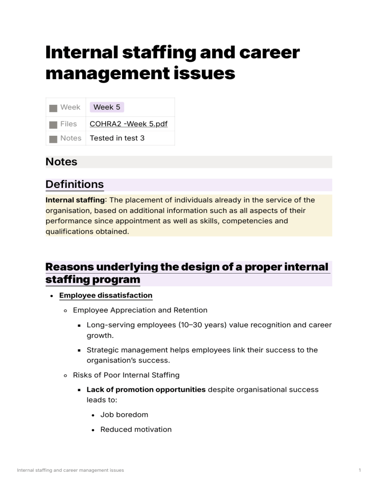 Internal Staffing & Career Management: Issues, Strategies & Equity