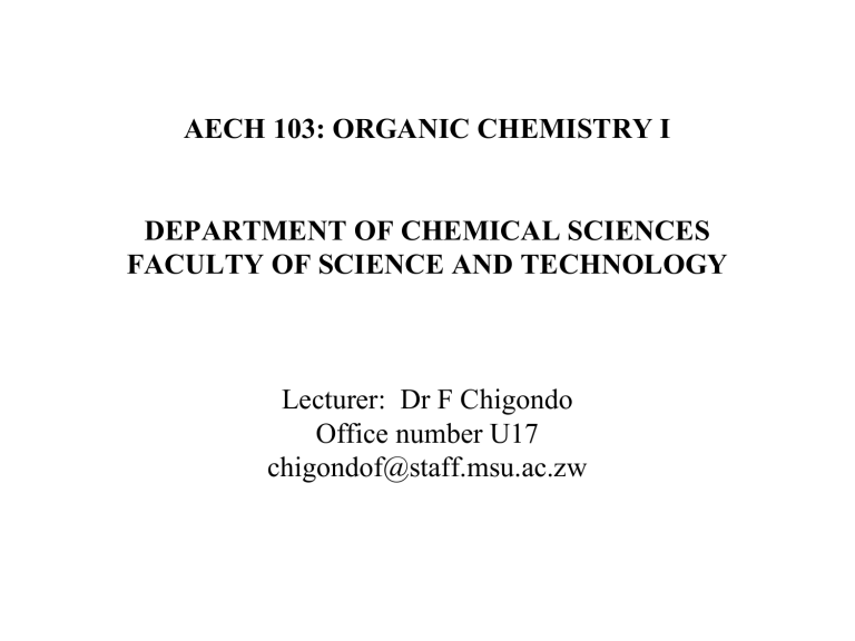 Organic Chemistry I Course Outline - AECH 103
