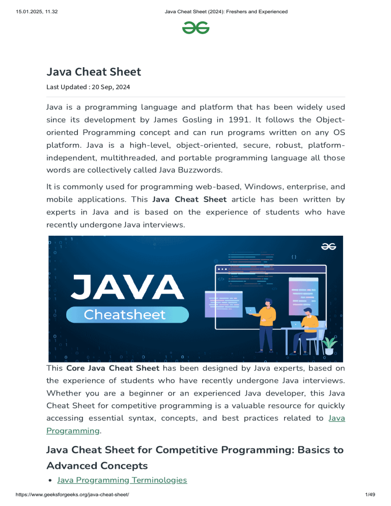 Java Cheat Sheet (2024): Basics to Advanced for Freshers & Experienced