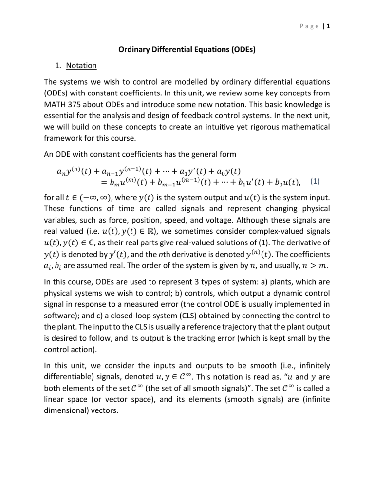 Ordinary Differential Equations (ODEs) for Control Systems