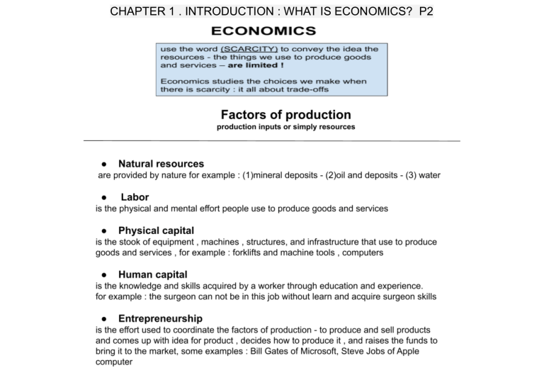 Introduction to Economics: Scarcity, Factors of Production, and Graphs