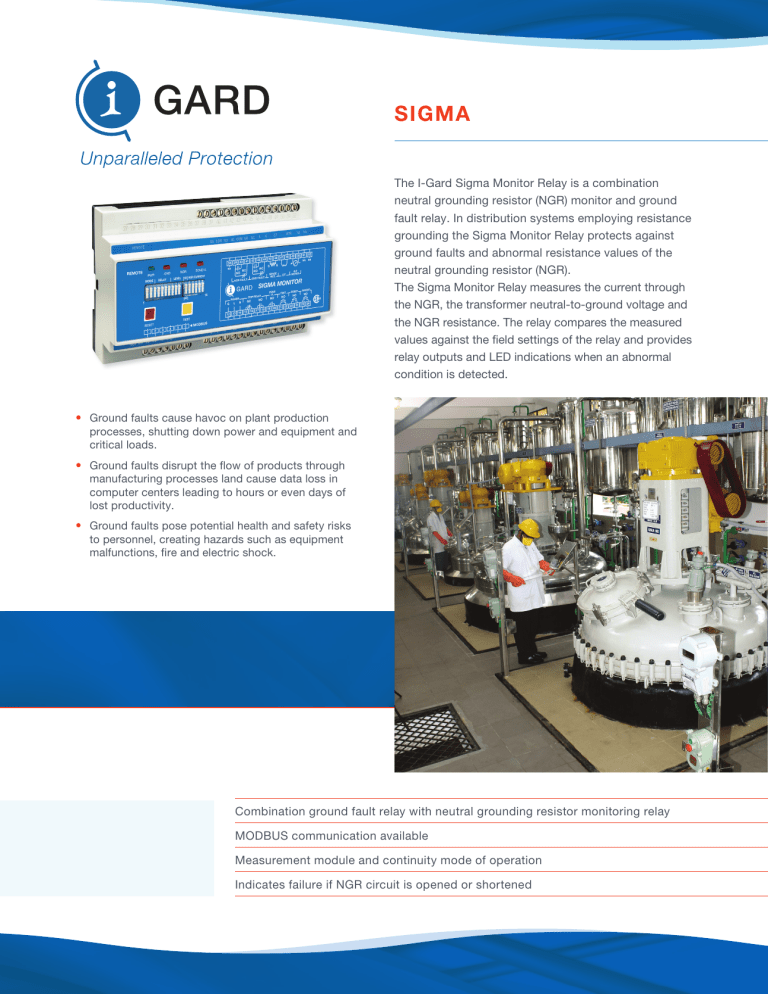 I-Gard Sigma Monitor Relay Datasheet | Ground Fault Protection