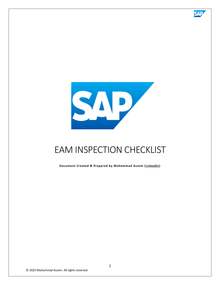 EAM Inspection Checklist for SAP PM