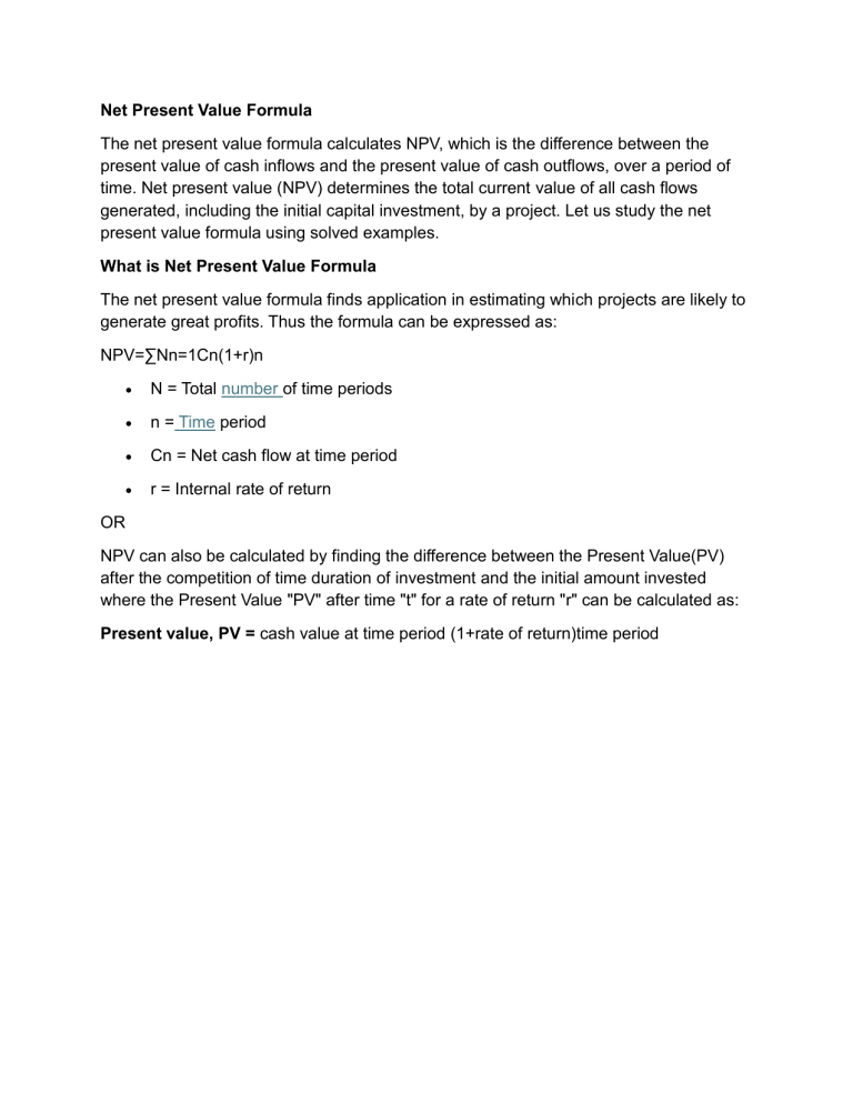 Net Present Value (NPV) Formula Explained with Examples