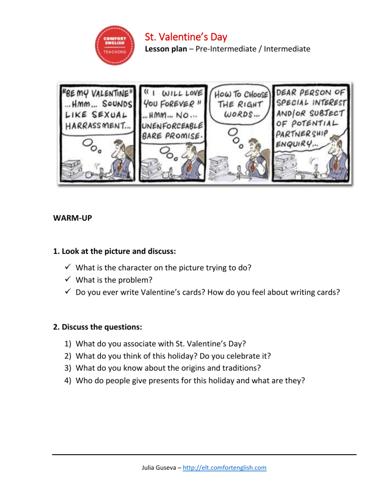St. Valentine's Day ESL Lesson Plan (Pre-Intermediate/Intermediate)