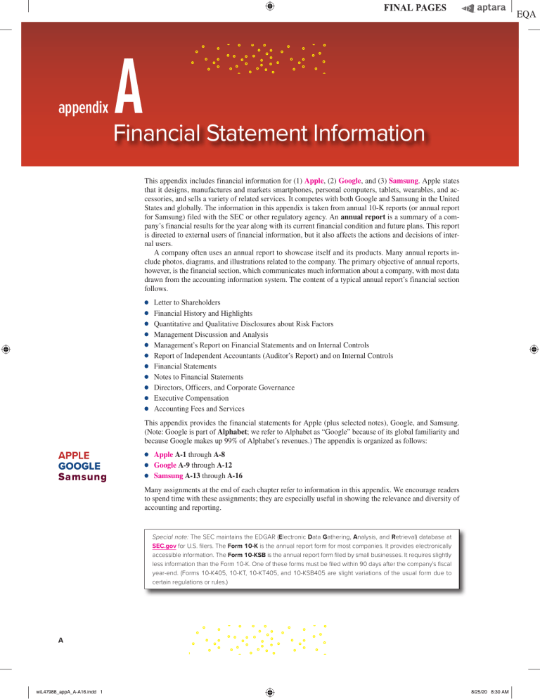 Apple, Google, Samsung Financial Statements Appendix
