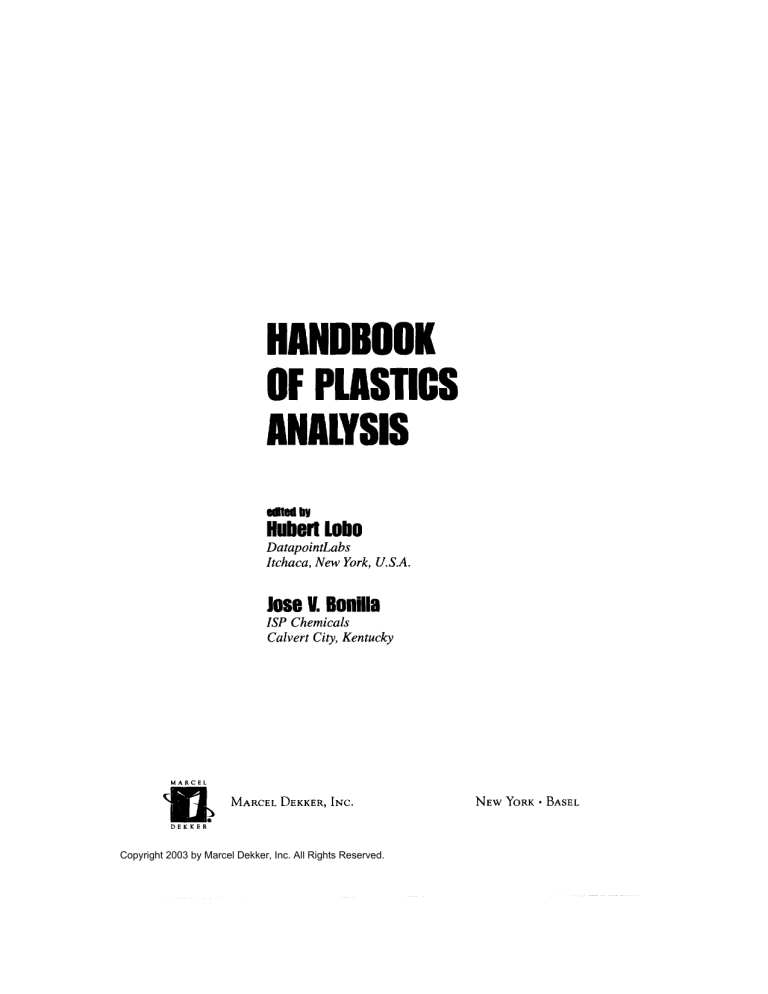 Handbook of Plastics Analysis