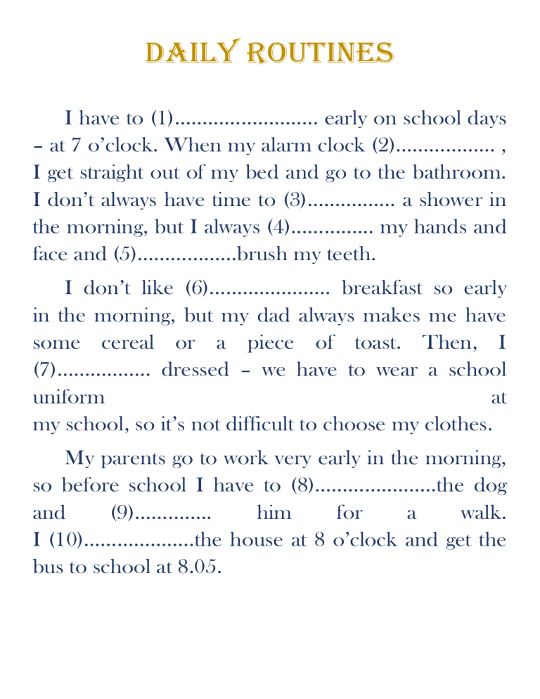 Daily Routines Vocabulary Exercise