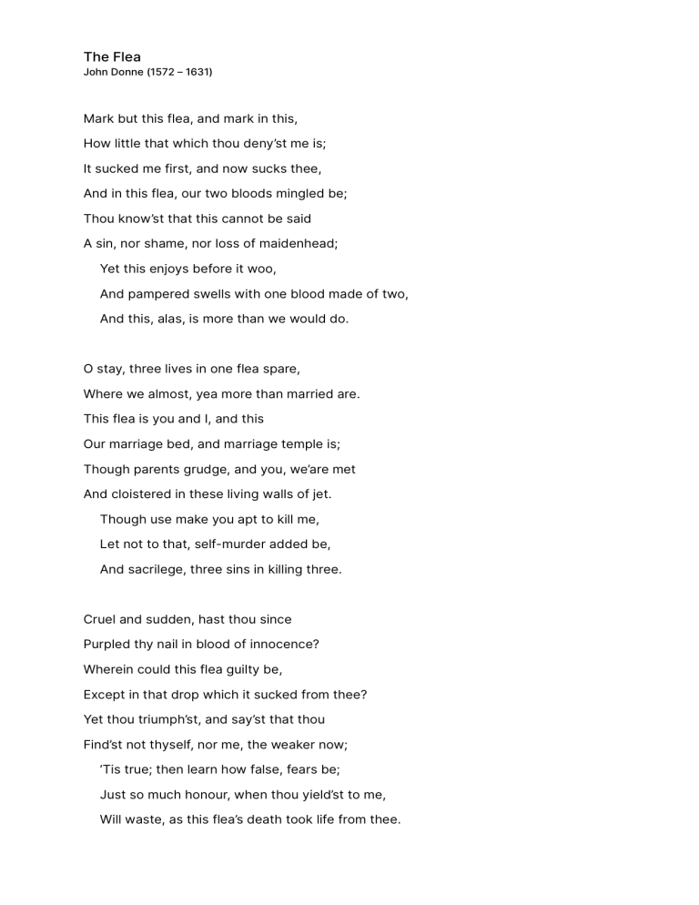 The Flea by John Donne: Metaphysical Poem Analysis & Study Guide
