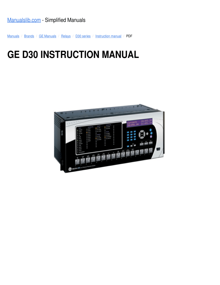 GE D30 Line Distance Protection System Instruction Manual - GEK-113599
