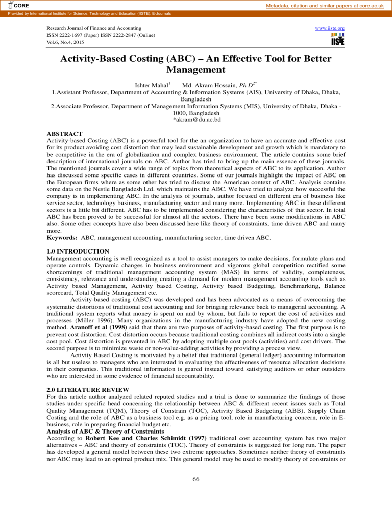 Activity-Based Costing (ABC): Effective Management Tool for Finance ...